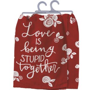 2 Piece Valentine Themed Towel Bundle - Sentiments Read Love Lives Here and Love Is Being Stupid Together