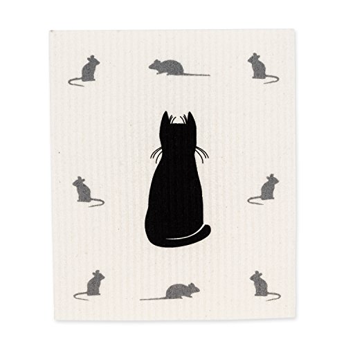 Abbott Collection 84-ASD-AB-08 S/2 Cat&Mice Dish Cloth-6.5x8 L, 6.5" x 8", White/Black