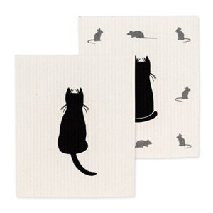 abbott collection 84-asd-ab-08 s/2 cat&mice dish cloth-6.5x8 l, 6.5" x 8", white/black