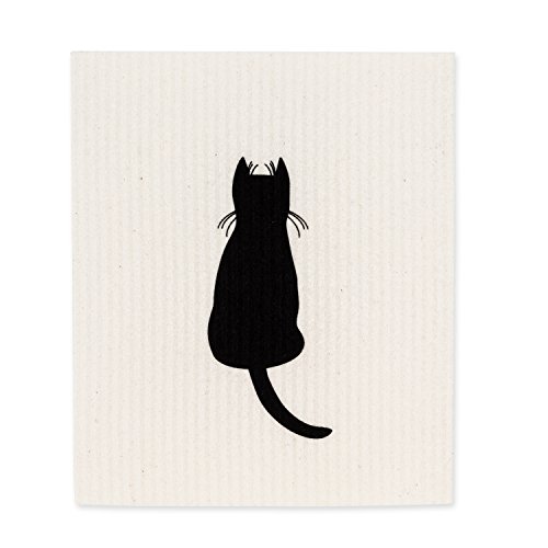 Abbott Collection 84-ASD-AB-08 S/2 Cat&Mice Dish Cloth-6.5x8 L, 6.5" x 8", White/Black