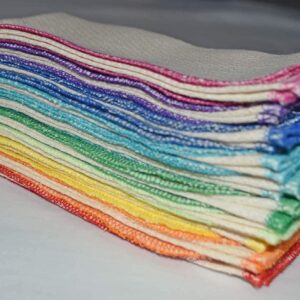 Gina's Soft Cloth Shop 2 Ply 11x12 Inches Unbleached Cotton Birdseye Paperless Towel Set of 10 Rainbow Edging