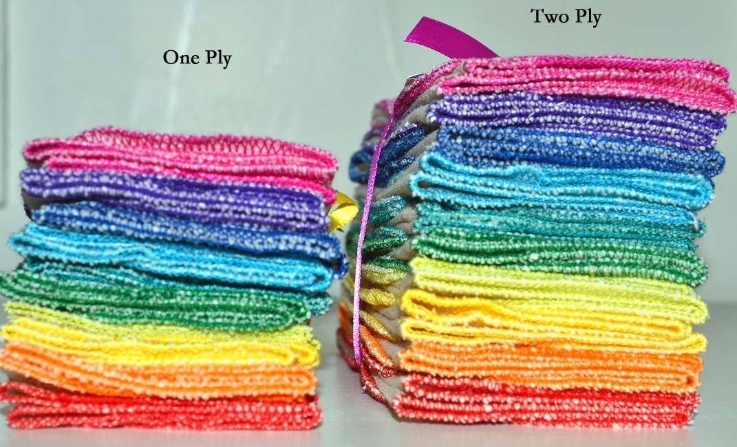 Gina's Soft Cloth Shop 2 Ply 11x12 Inches Unbleached Cotton Birdseye Paperless Towel Set of 10 Rainbow Edging