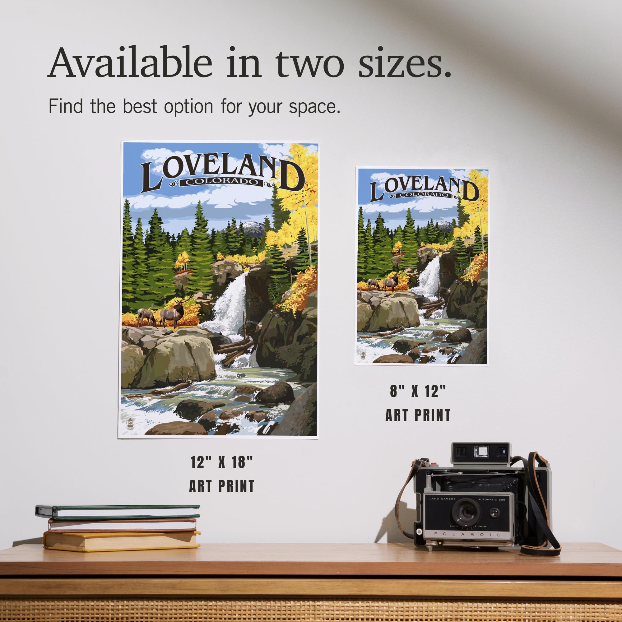 Lantern Press Loveland, Colorado, Waterfall (12x18 Art Print, Travel Poster Wall Decor)