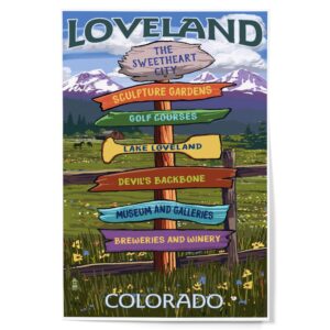 lantern press loveland, colorado, destination signpost (12x18 art print, travel poster wall decor)