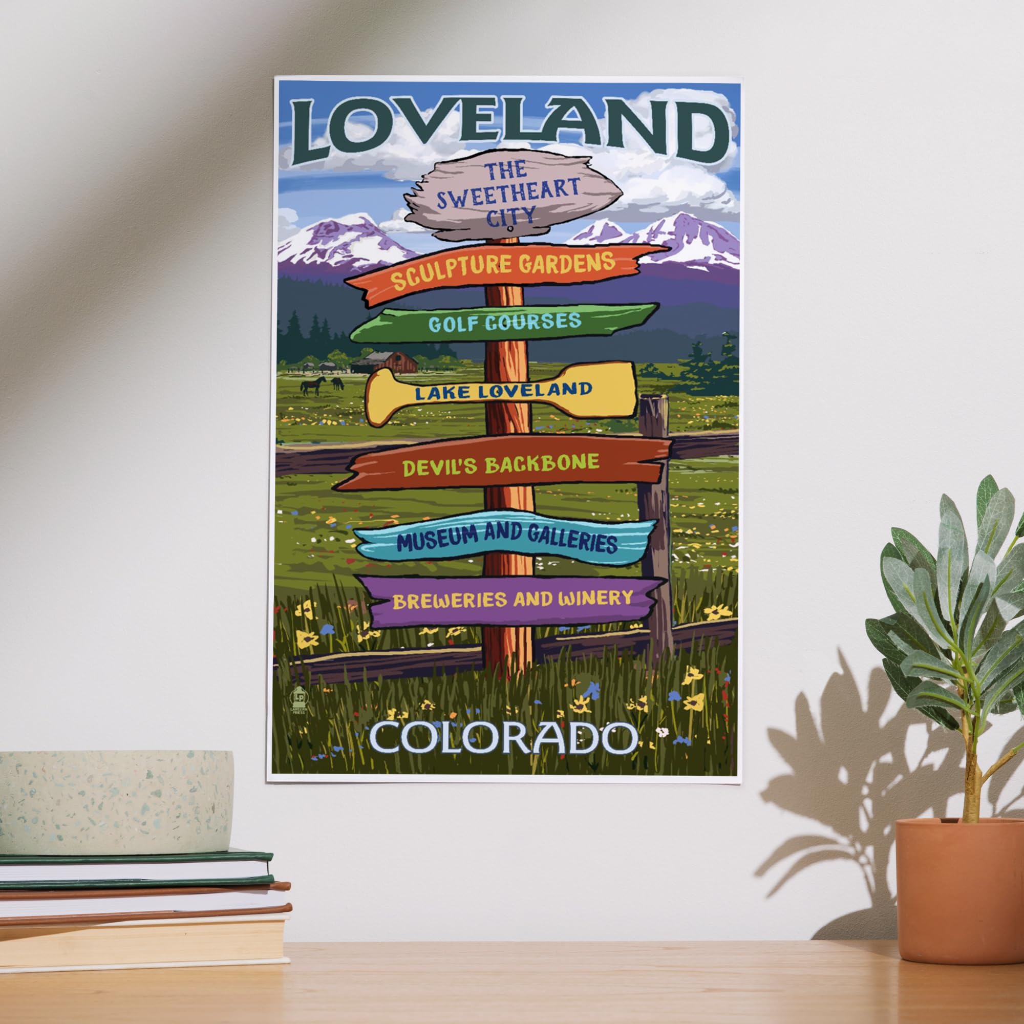 Lantern Press Loveland, Colorado, Destination Signpost (12x18 Art Print, Travel Poster Wall Decor)