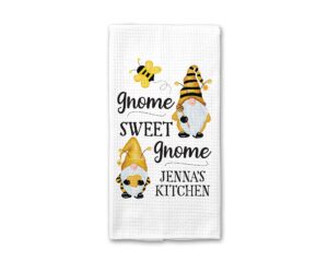 personalized gnome sweet gnome kitchen towel | custom bee theme dish towel | summer kitchen decor | seasonal decor | kitchen accessories | housewarming gift | gift for friend | funny gnome pun