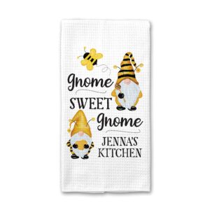 Personalized Gnome Sweet Gnome Kitchen Towel | Custom Bee Theme Dish Towel | Summer Kitchen Decor | Seasonal Decor | Kitchen Accessories | Housewarming Gift | Gift for Friend | Funny Gnome Pun