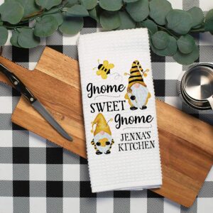 Personalized Gnome Sweet Gnome Kitchen Towel | Custom Bee Theme Dish Towel | Summer Kitchen Decor | Seasonal Decor | Kitchen Accessories | Housewarming Gift | Gift for Friend | Funny Gnome Pun