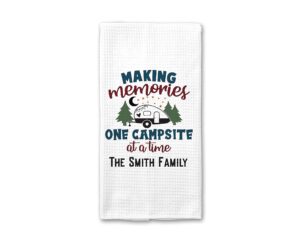 canary road personalized making memories one campsite at a time waffle weave dish towel | personalized kitchen towel | travel trailer gift | camper accessories | personalized dish towel | camper decor