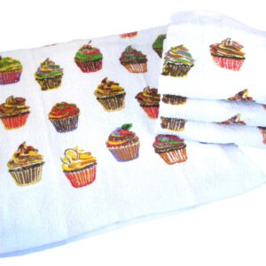 CapesTreasures Pattern Kitchen Dish Towels - Pack of 4 (Cup Cakes)