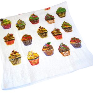 CapesTreasures Pattern Kitchen Dish Towels - Pack of 4 (Cup Cakes)