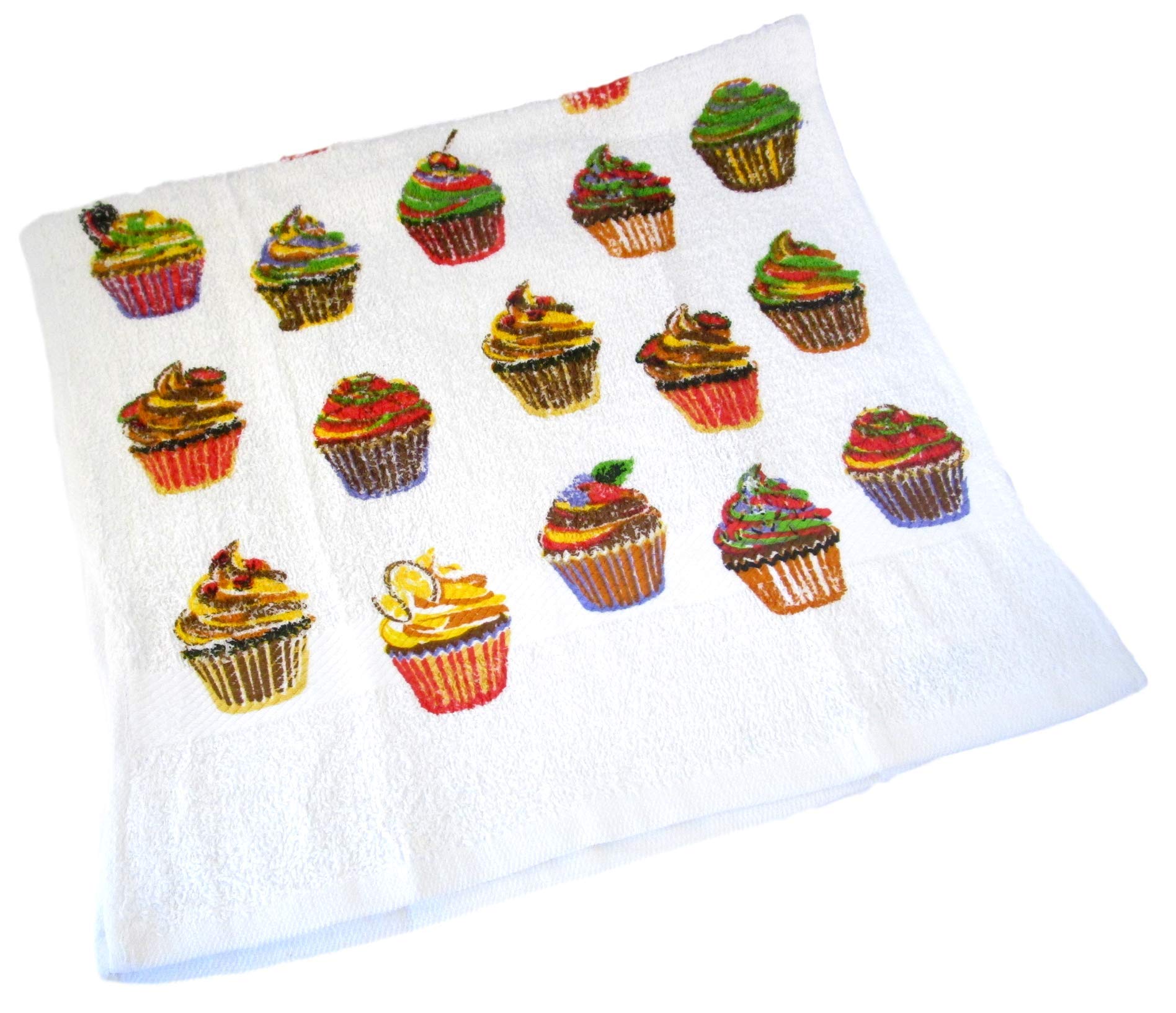 CapesTreasures Pattern Kitchen Dish Towels - Pack of 4 (Cup Cakes)