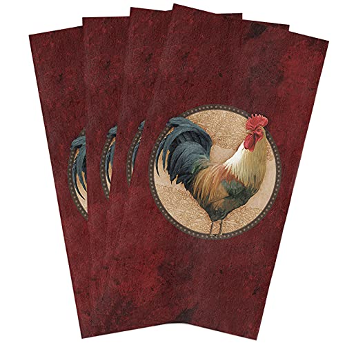 AXMSYun Kitchen Towels Set of 4 Rooster Farmhouse Stars Absorbent Dish Towels Red Marble Texture Lightweight Tea Towels Soft Hand Towels Dishcloths Sets Decorative for Home/Bar/Bathroom