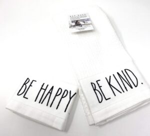 rae dunn kitchen towel set of 2 embroidered be happy and be kind