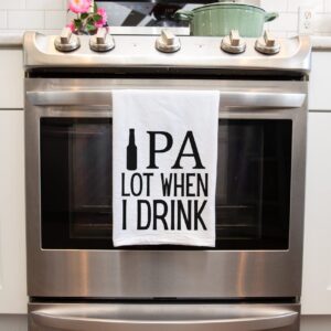 Handmade Funny Kitchen Towel - 100% Cotton Beer Puns Hand Bar Towel for Kitchen - 28x28 Inch Perfect for Hostess Housewarming Christmas Mother’s Day Birthday Gift (IPA Lot When I Drink)