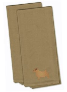 caroline's treasures bb3409tntwe norfolk terrier tan embroidered towel set of 2 decorative bathroom guest hand towel for hand, face, tea, dishcloth, 19 x 25, tan