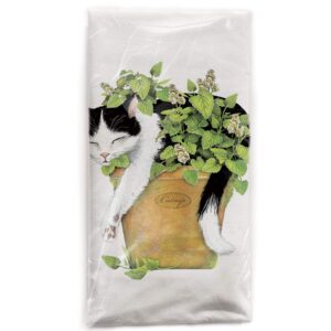 mary lake-thompson cat in catnip flour sack dish towel