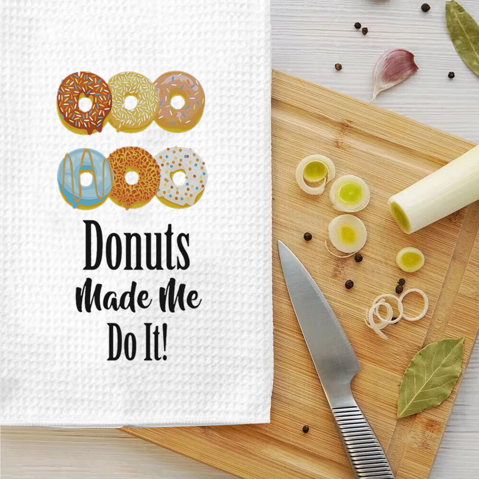 LEVLO Funny Donut Kitchen Towel Donut Lover Gift Donuts Made Me Do lt Tea Towels Housewarming Gift Waffle Weave Kitchen Decor Dish Towels (Donuts Made Me)