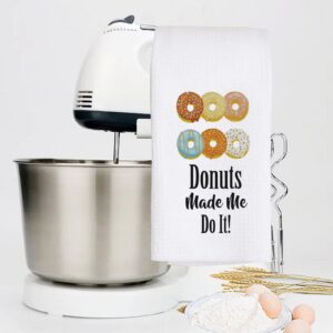 LEVLO Funny Donut Kitchen Towel Donut Lover Gift Donuts Made Me Do lt Tea Towels Housewarming Gift Waffle Weave Kitchen Decor Dish Towels (Donuts Made Me)