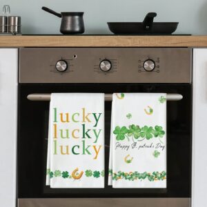 AnyDesign St. Patrick's Day Kitchen Towel Watercolor Lucky Shamrock Clover Dish Towel 18 x 28 Inch Irish Holiday Hand Drying Tea Towel for Cooking Baking Cleaning Wipes, 2 Packs