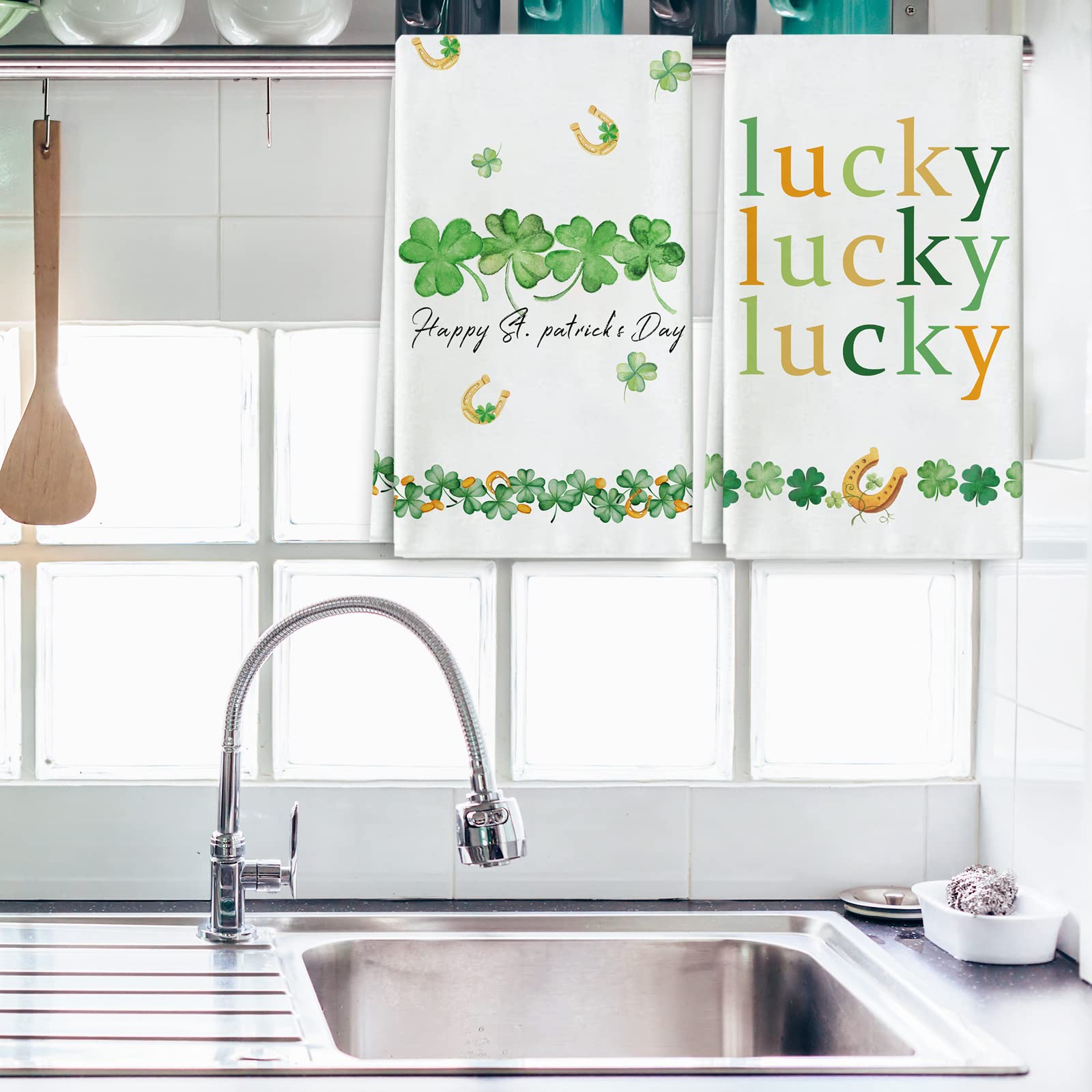 AnyDesign St. Patrick's Day Kitchen Towel Watercolor Lucky Shamrock Clover Dish Towel 18 x 28 Inch Irish Holiday Hand Drying Tea Towel for Cooking Baking Cleaning Wipes, 2 Packs