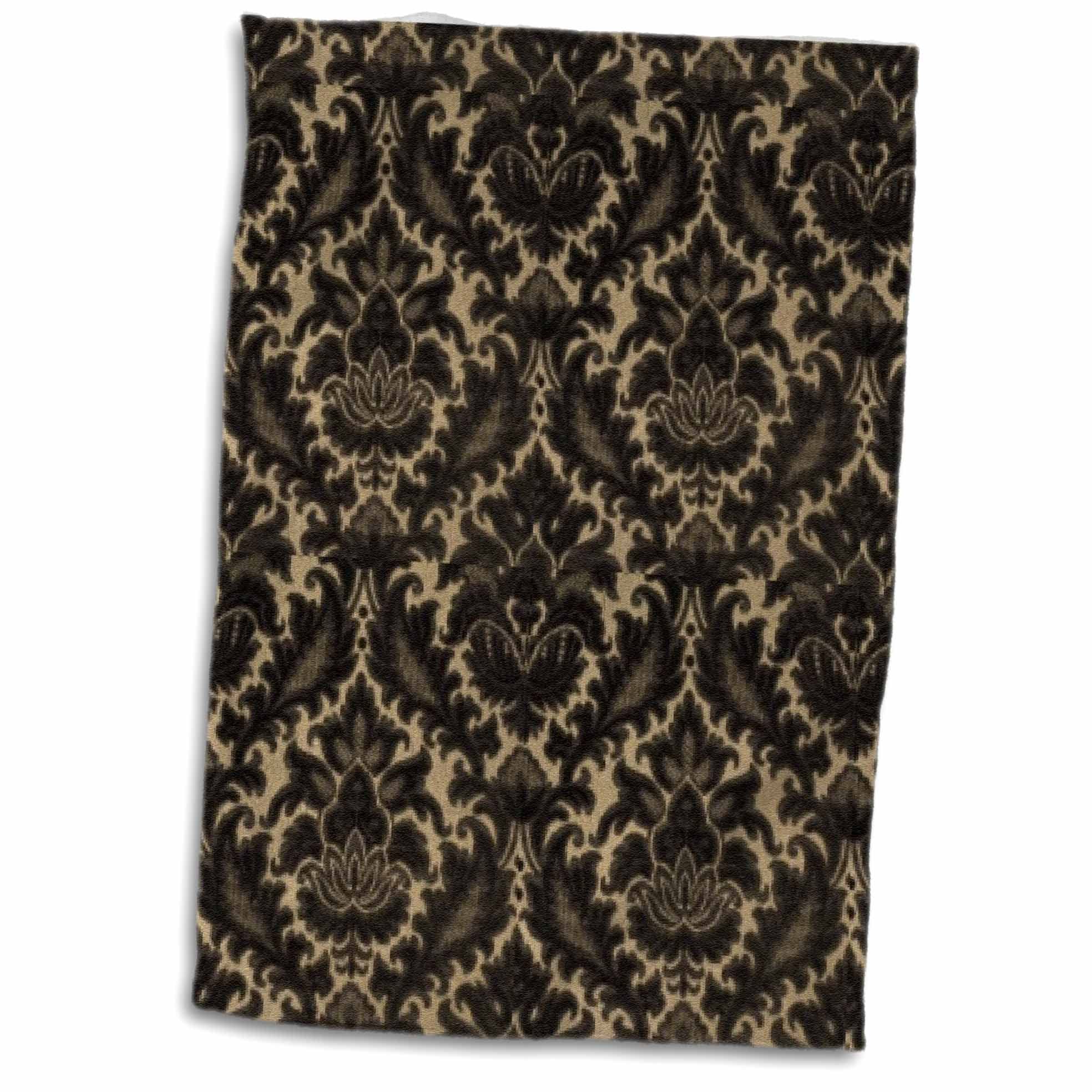 3D Rose Deep Brown Damask Towel, 15" x 22"