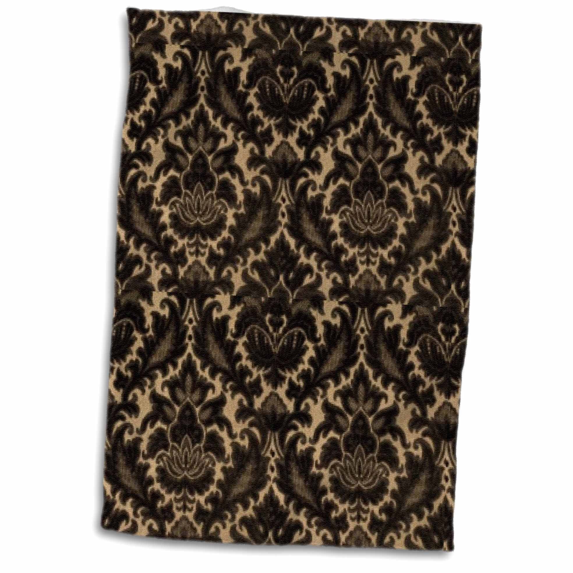 3D Rose Deep Brown Damask Towel, 15" x 22"