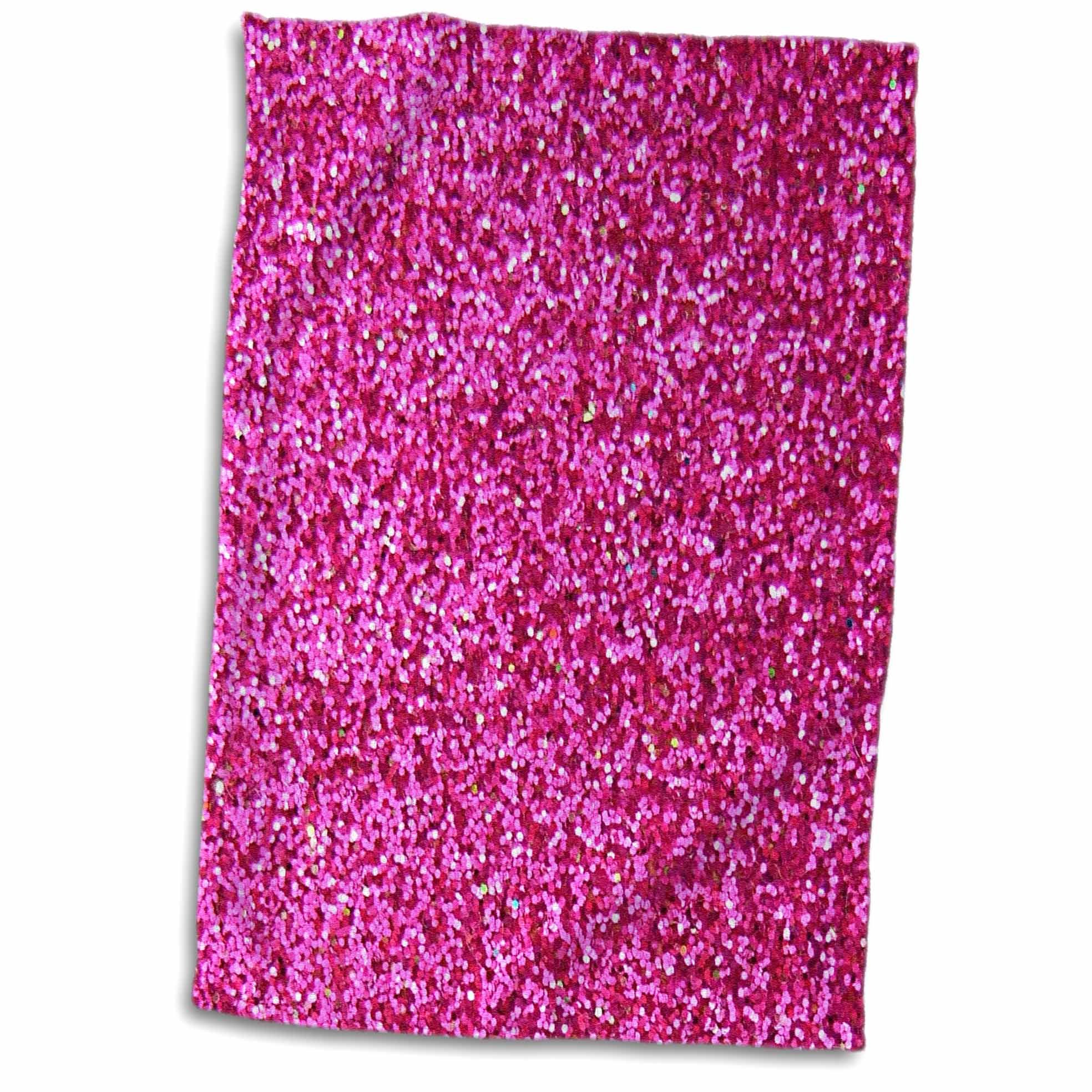 3D Rose Hot Pink Faux Glitter-Photo of Glittery Texture-Girly Trendy-Glamorous Sparkly Bling Effect Hand/Sports Towel, 15 x 22