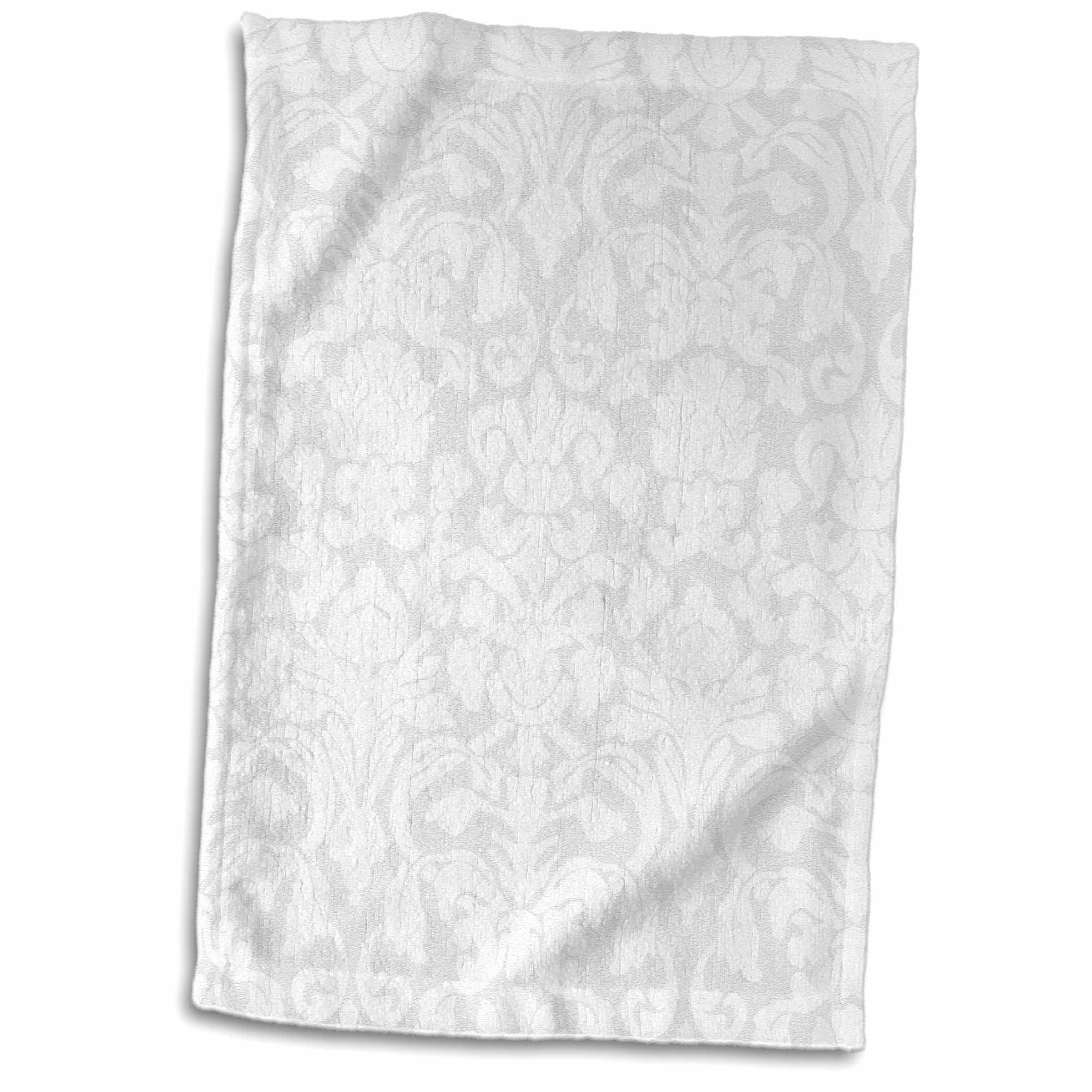 3D Rose Grey Silver and White French Floral Fancy Damask Pattern-Classic Classy Elegant and Stylish Gray Hand/Sports Towel, 15 x 22