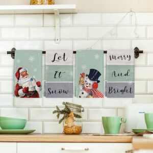 Whaline Christmas Kitchen Towel Snowman Santa Claus Snowflake Dish Towel 18 x 28 Inch Winter Holiday Let It Snow Merry Bright Hand Drying Towel Tea Towel for Cooking Baking, Set of 4