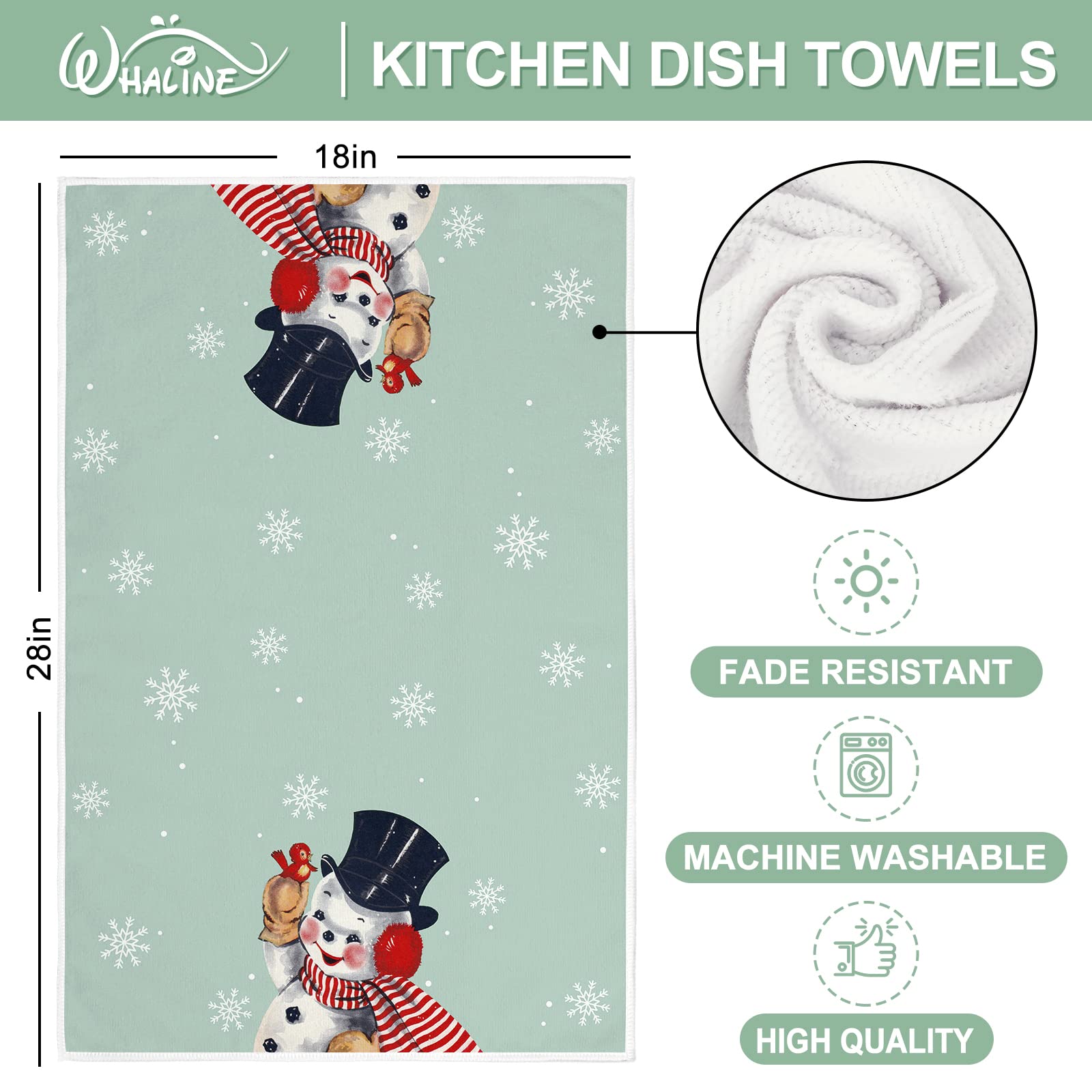 Whaline Christmas Kitchen Towel Snowman Santa Claus Snowflake Dish Towel 18 x 28 Inch Winter Holiday Let It Snow Merry Bright Hand Drying Towel Tea Towel for Cooking Baking, Set of 4