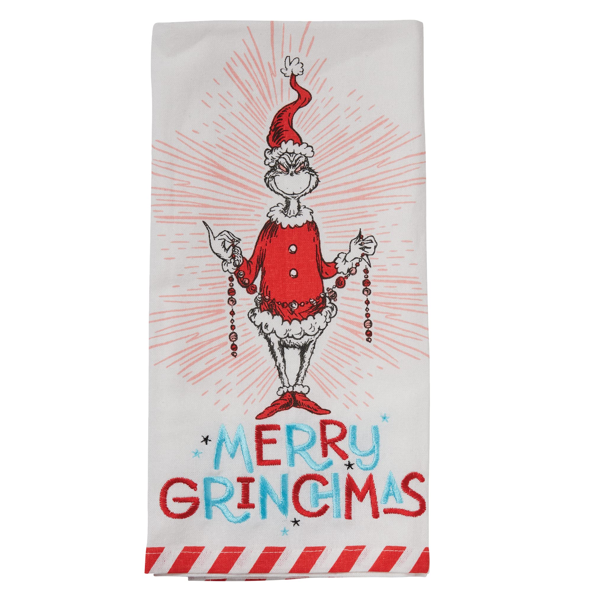 Department 56 Dr. Seuss Merry Grinchmas Embroidered Tea Towel Dish Cloth, 18.5 x 26.5 Inch, Multicolor