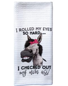 i rolled my eyes so hard i checked out my own ass - white waffle weave kitchen towel horse donkey bandana farmhouse decor funny