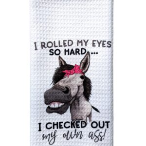 I Rolled My Eyes So Hard I Checked Out My Own Ass - White Waffle Weave Kitchen Towel Horse Donkey Bandana Farmhouse Decor Funny