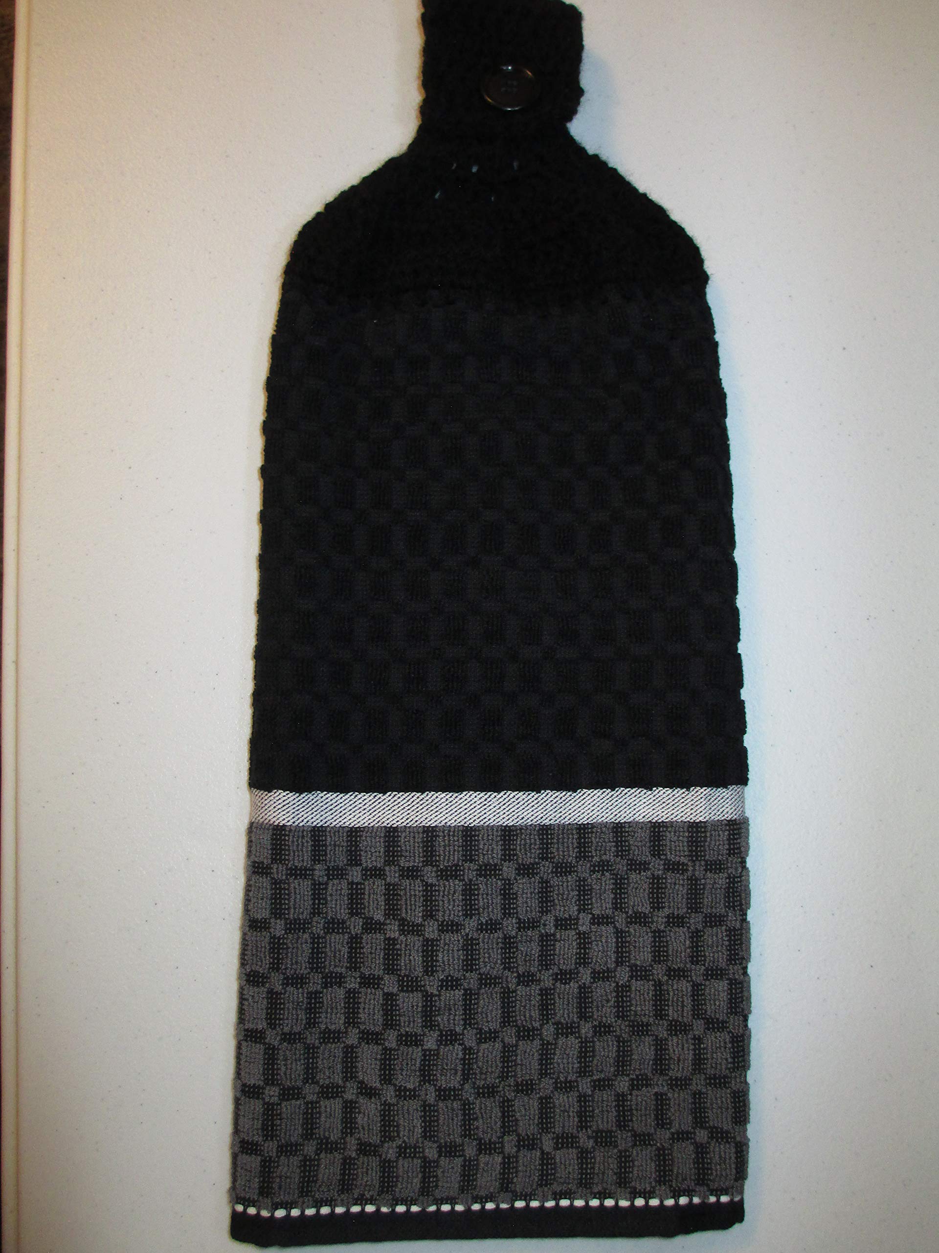 Crocheted FULL Towel Shades of Black Kitchen Towel with Black Yarn