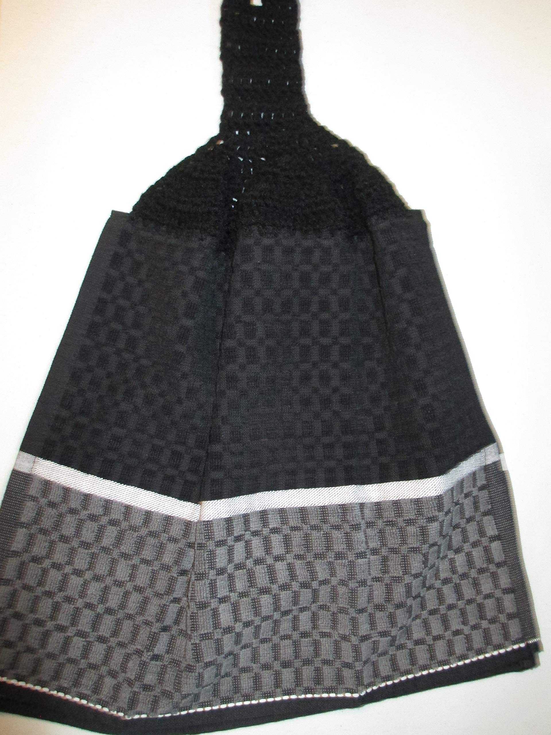 Crocheted FULL Towel Shades of Black Kitchen Towel with Black Yarn