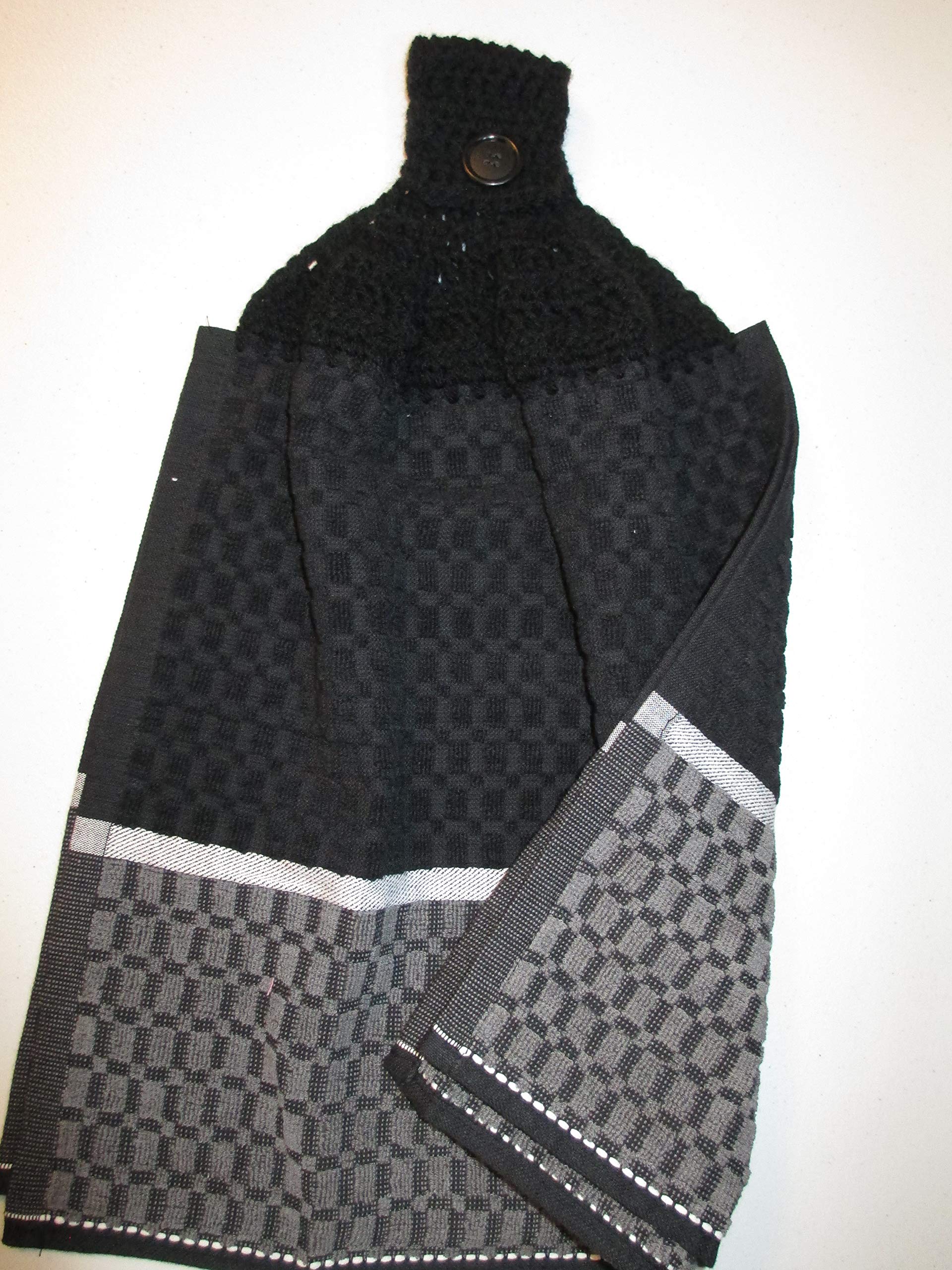 Crocheted FULL Towel Shades of Black Kitchen Towel with Black Yarn