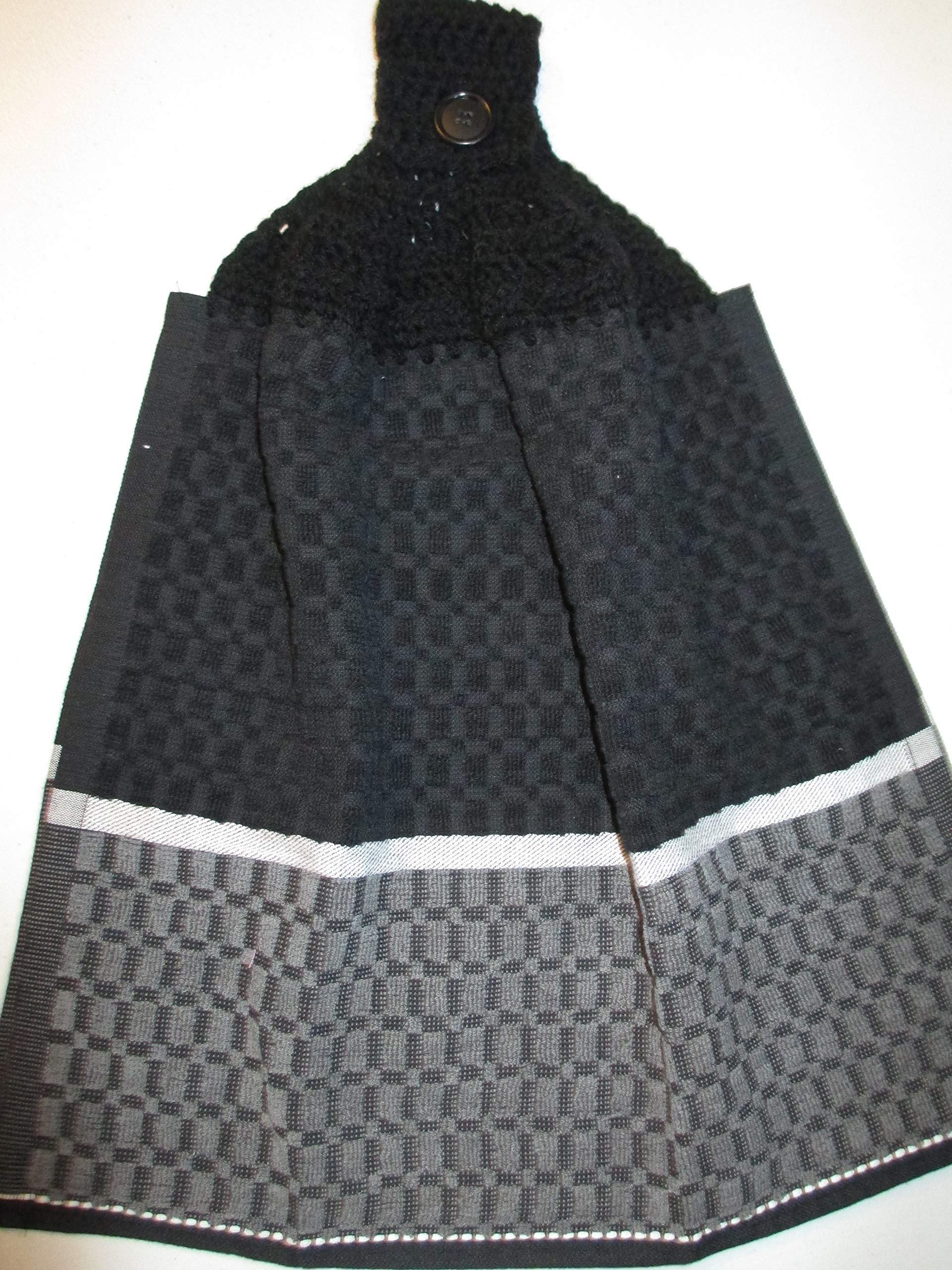 Crocheted FULL Towel Shades of Black Kitchen Towel with Black Yarn