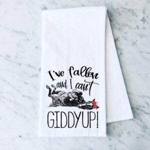 i've fallen and i can't giddyup! funny horse farm flour sack cotton tea towel kitchen linen