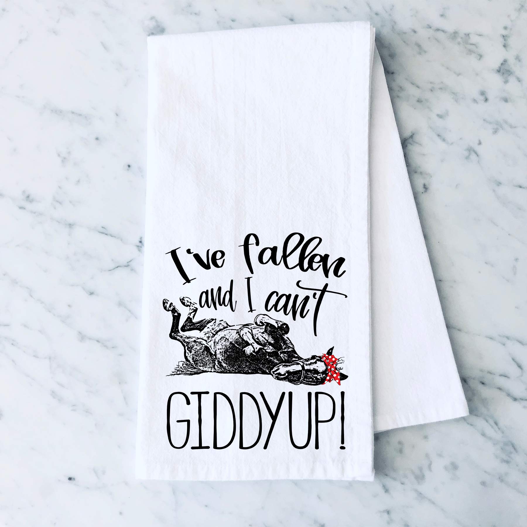 I've Fallen and I Can't Giddyup! Funny Horse Farm Flour Sack Cotton Tea Towel Kitchen Linen