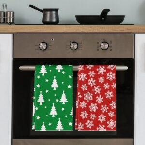 AnyDesign 4 Pack Christmas Kitchen Towels Christmas Tree Snowflake Pattern Dishcloth Red Green Xmas Hand Drying Towels for Christmas Home Kitchen Bathroom Decoration Housewarming Gifts, 18 x 28