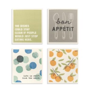 demdaco bon appetit life's short lick the spoon 6 x 7 cotton blend biodegradable dish cloths set of 4