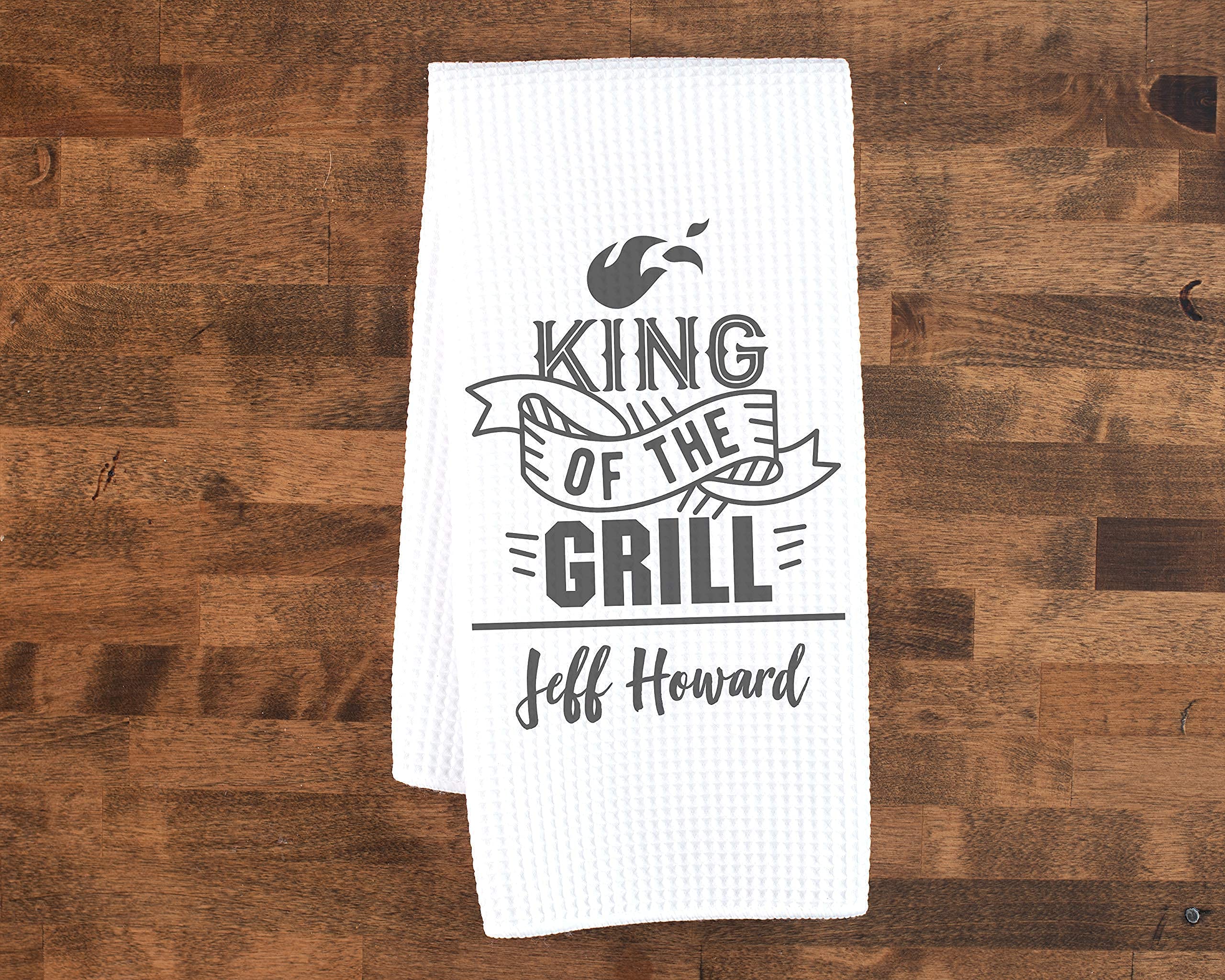 Personalized King of the Grill Towel | Custom Waffle Weave Dish Towel | Personalized Kitchen Towel | Men Grilling Gift | Wedding Gift | Personalized Dish Towel | Barbecue Gift | Mens Kitchen Gift