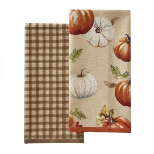 skl home harvest autumn pumpkins dish towel set, natural, 2 pack