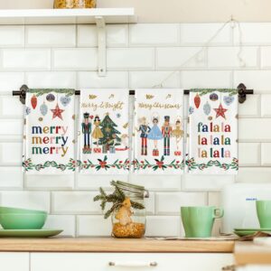 Whaline Christmas Nutcracker Kitchen Dish Towels 18 x 28 Inch Watercolor Xmas Soldier Dish Towel Merry Christmas Hand Drying Tea Towel for Seasonal Cooking Baking, 4 Pack