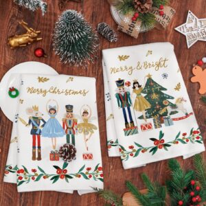 Whaline Christmas Nutcracker Kitchen Dish Towels 18 x 28 Inch Watercolor Xmas Soldier Dish Towel Merry Christmas Hand Drying Tea Towel for Seasonal Cooking Baking, 4 Pack