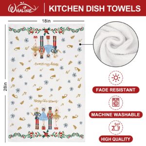 Whaline Christmas Nutcracker Kitchen Dish Towels 18 x 28 Inch Watercolor Xmas Soldier Dish Towel Merry Christmas Hand Drying Tea Towel for Seasonal Cooking Baking, 4 Pack