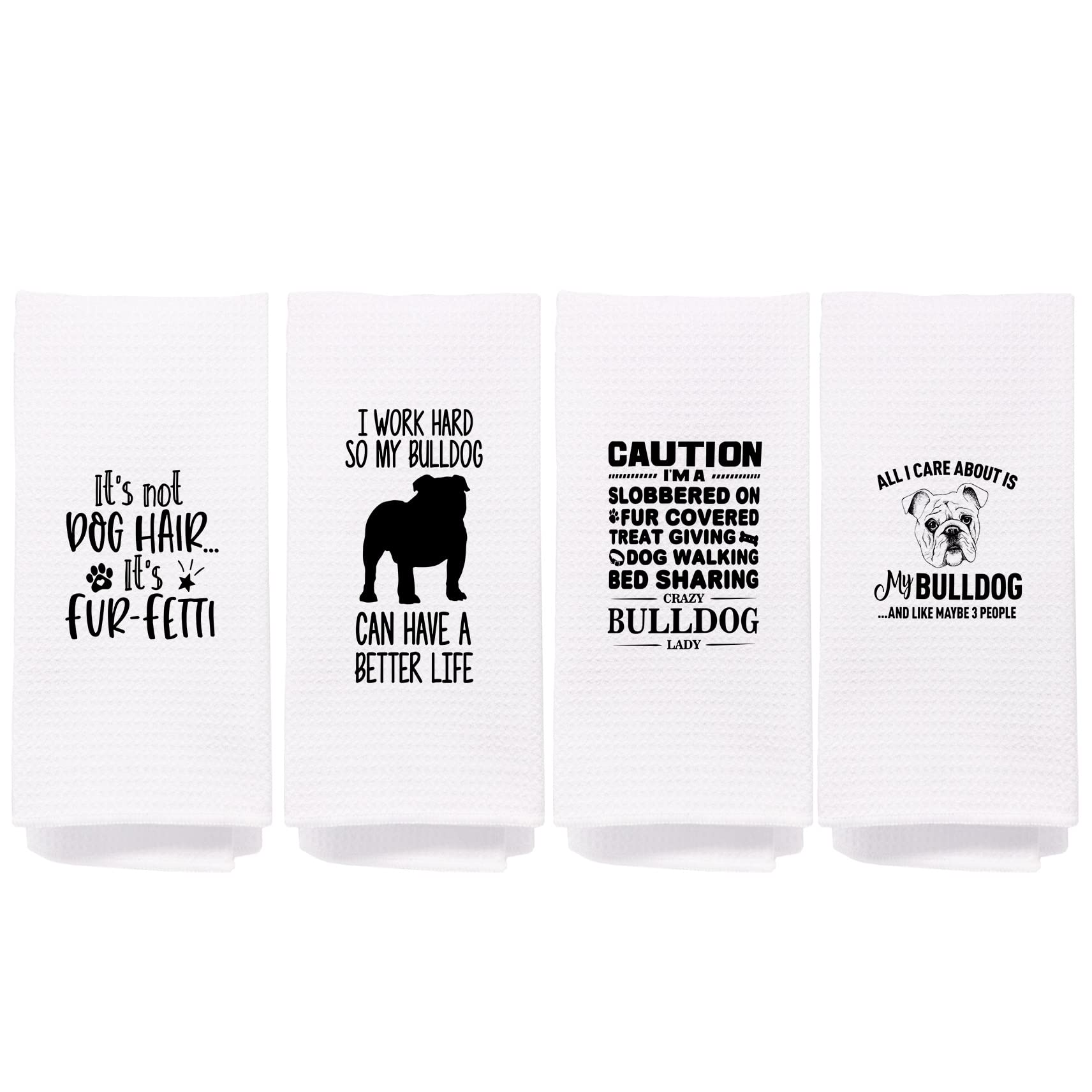 NEGIGA Funny Bulldog with Saying Kitchen Towels and Dishcloths Sets 24x16 Inch Set of 4,Funny Dog Decor Decorative Dish Hand Tea Bath Towels for Kitchen Bathroom,Dog Lovers Bulldog Mom Girls Gifts