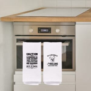 NEGIGA Funny Bulldog with Saying Kitchen Towels and Dishcloths Sets 24x16 Inch Set of 4,Funny Dog Decor Decorative Dish Hand Tea Bath Towels for Kitchen Bathroom,Dog Lovers Bulldog Mom Girls Gifts