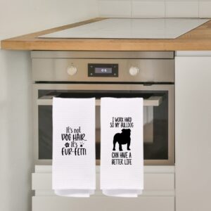 NEGIGA Funny Bulldog with Saying Kitchen Towels and Dishcloths Sets 24x16 Inch Set of 4,Funny Dog Decor Decorative Dish Hand Tea Bath Towels for Kitchen Bathroom,Dog Lovers Bulldog Mom Girls Gifts